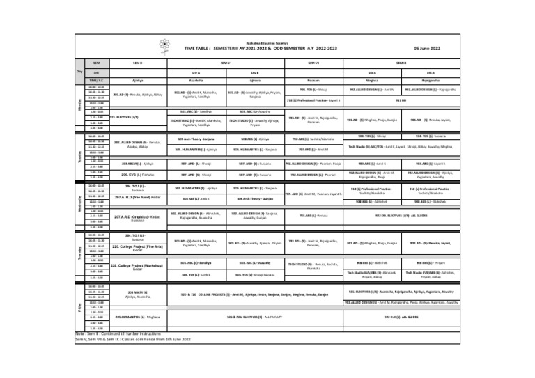 Time Table AY 2022-2023 | PDF