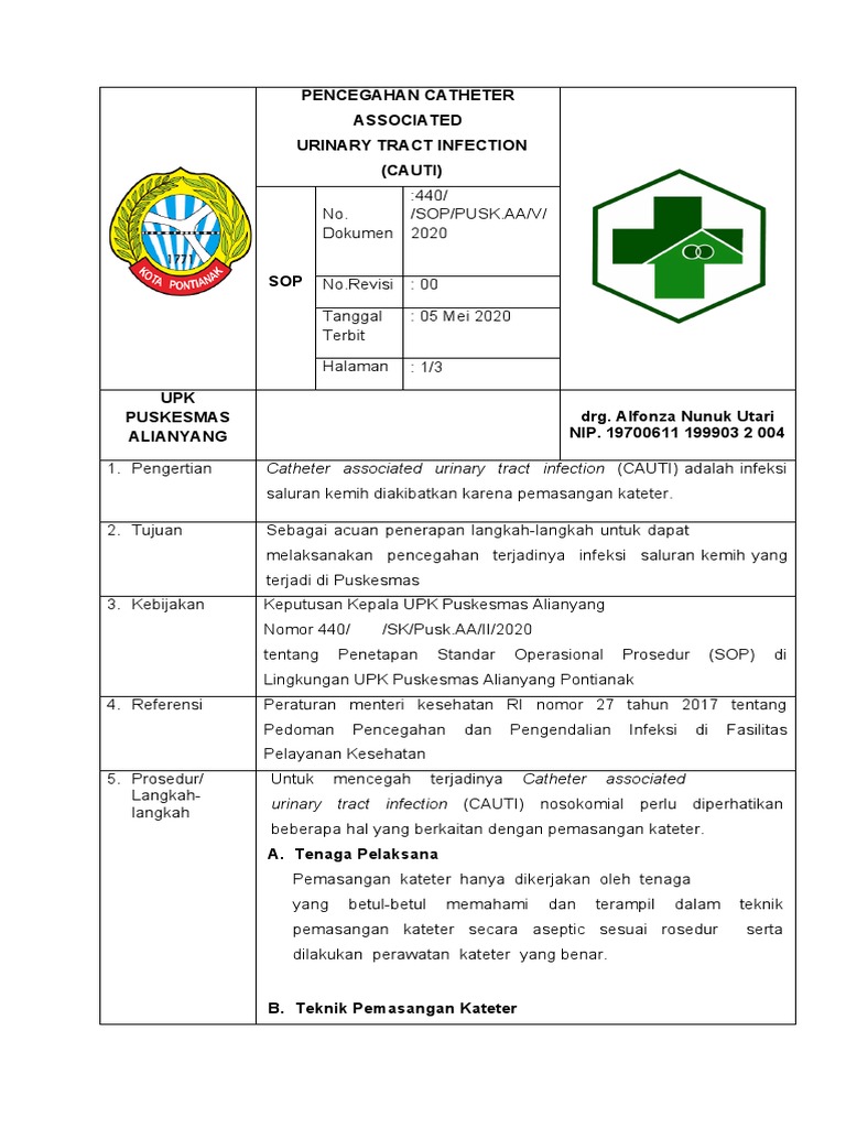 SOP Pencegahan CAUTI di Puskesmas | PDF | Griya & Taman | Sains & Matematika