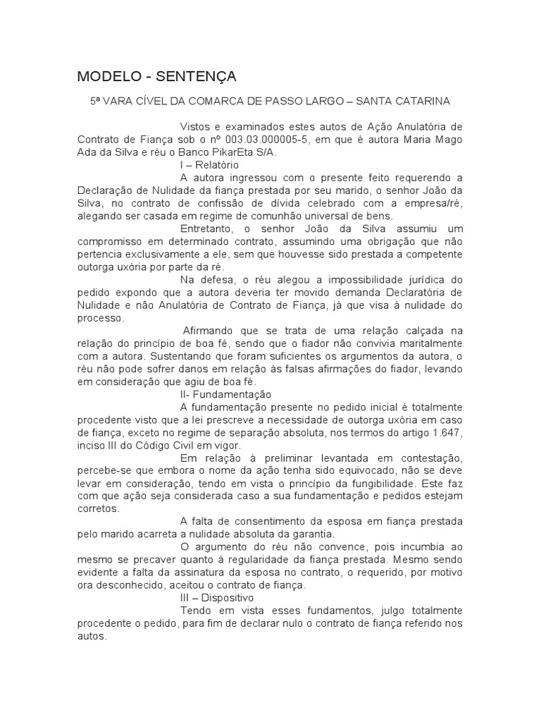 Modelo de Sentença | PDF | Réu | Sentença (jurídico)