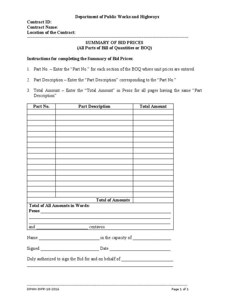 DPWH-INFR-18 SumBids | PDF