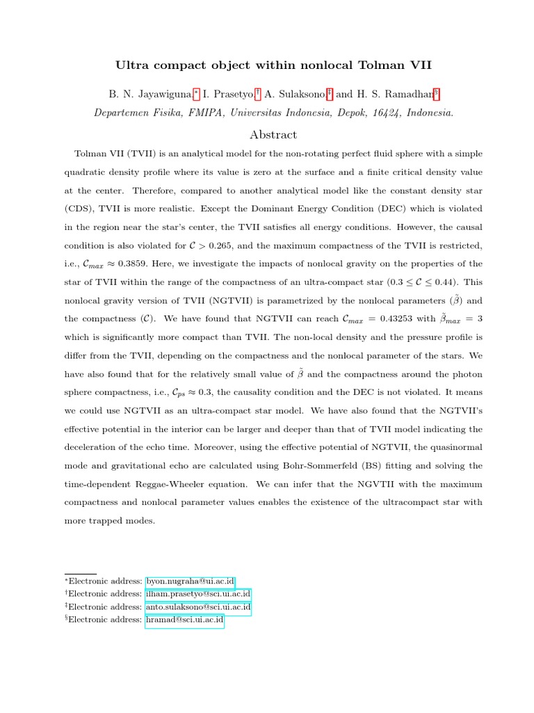 Ultra Compact Object Within Nonlocal Tolman VII | PDF | Gravity | Black ...