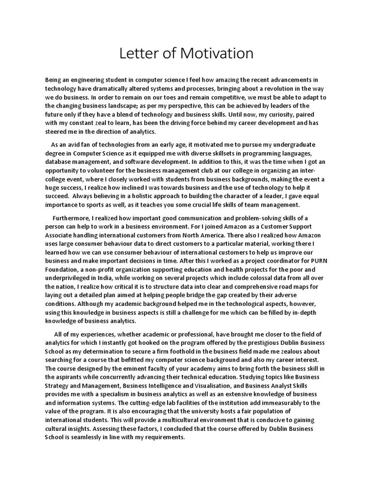 Letter of Motivation - DBS | PDF | Analytics | Computer Science