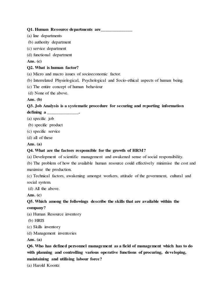 HRM MCQ | Download Free PDF | Human Resource Management | Employment