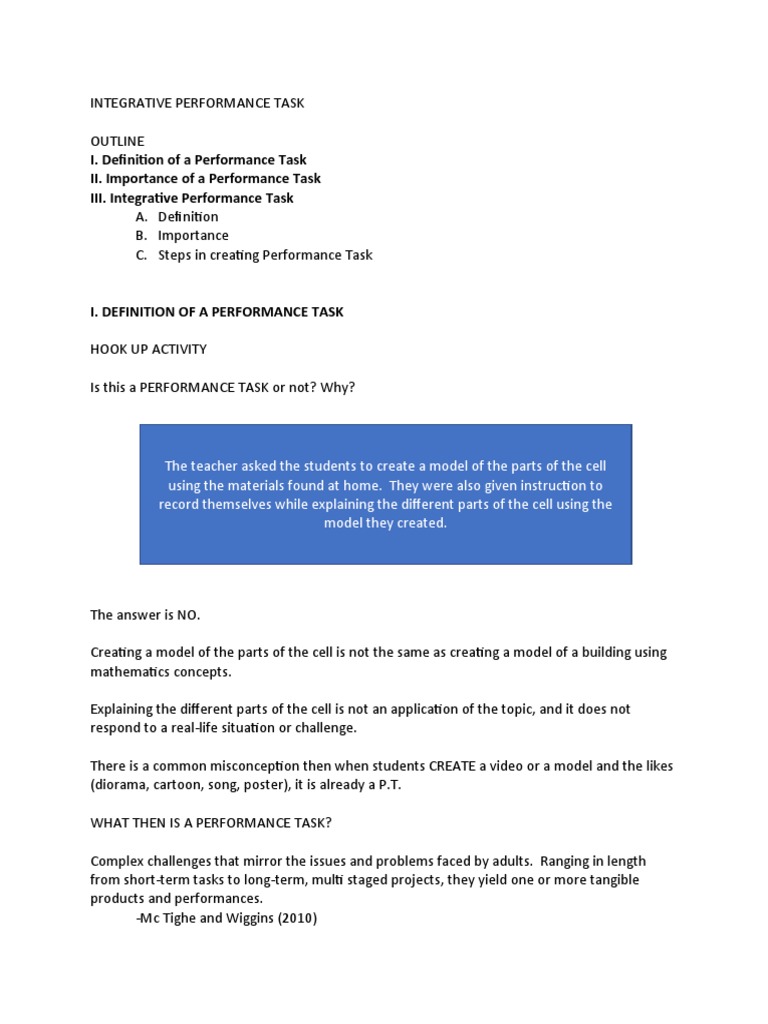 Integrative Performance Task Outline of The Talk | PDF | Cognition ...