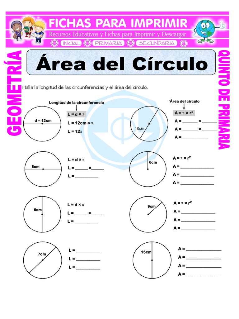 Área Del Círculo para Quinto de Primaria | PDF