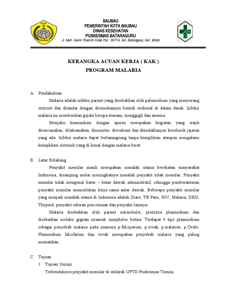 Kak-Program-Malaria Puskesmas | PDF