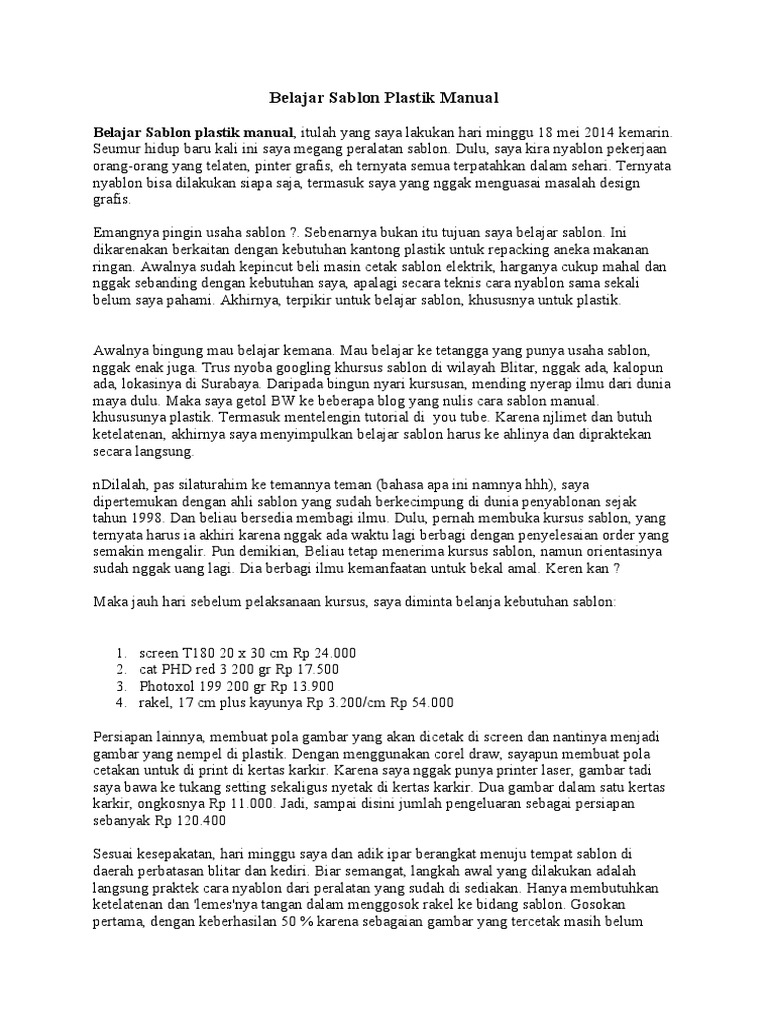 Belajar Sablon Plastik Manual | PDF