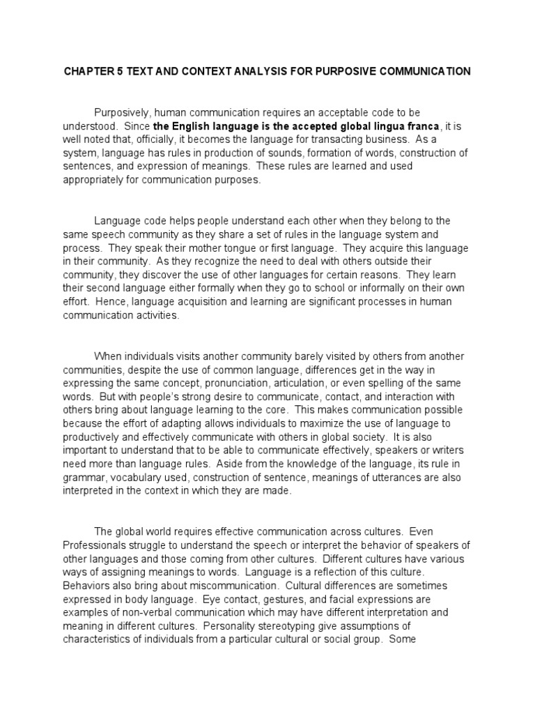 Chapter 5 Text and Context Analysis For Purposive Communication | PDF | Communication ...