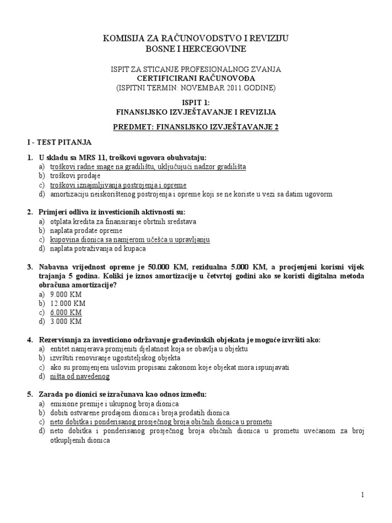 Ispit 1-Finansijsko Izvjestavanje I Revizija-Rjesenja NOVEMBAR 2011 | PDF