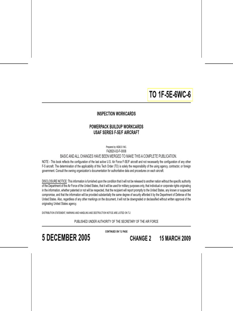 TO 1F-5E-6WC-6: Inspection Workcards Powerpack Buildup Workcards Usaf ...