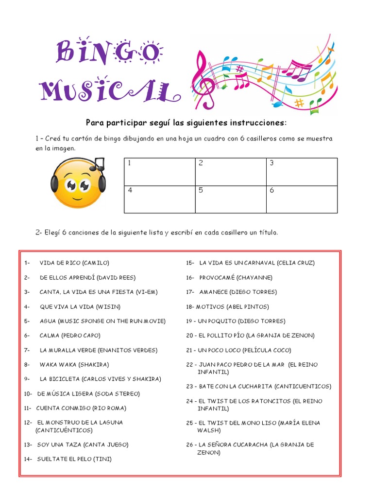 Instrucciones para participar en un bingo musical interactivo | PDF