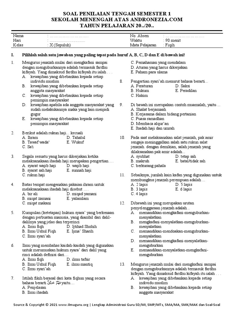 Soal PTS Fiqih Kelas X | PDF