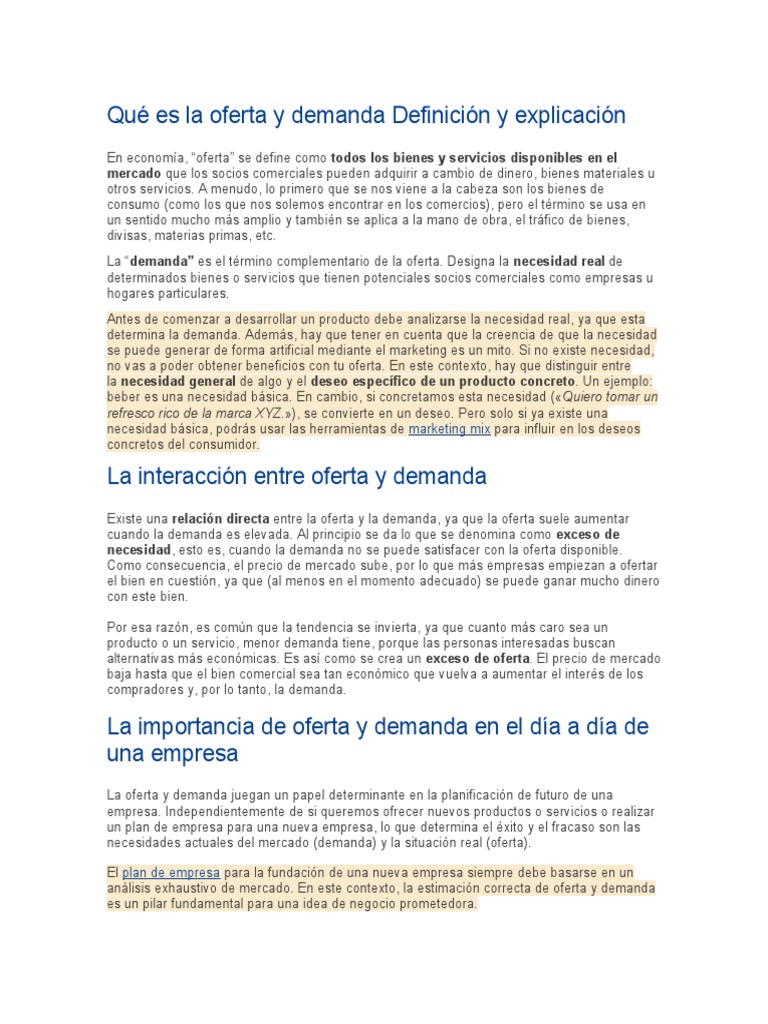 La Oferta y Demanda Definición y Explicación | PDF | Oferta (economía ...