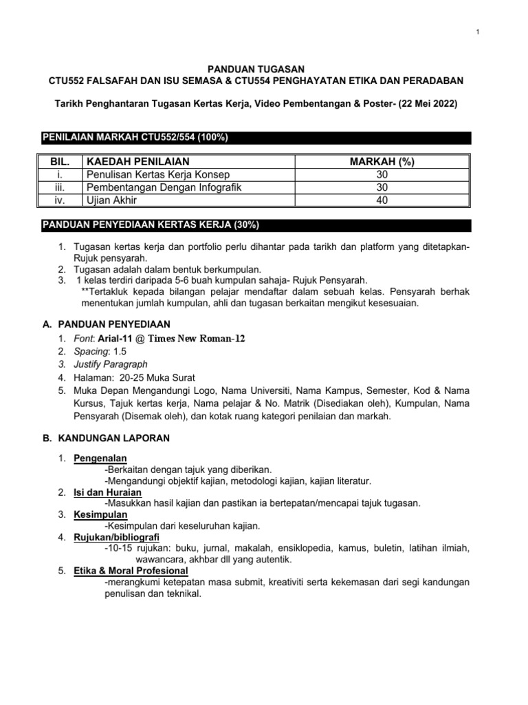 Panduan Tugasan Ctu552 & Ctu554 | PDF