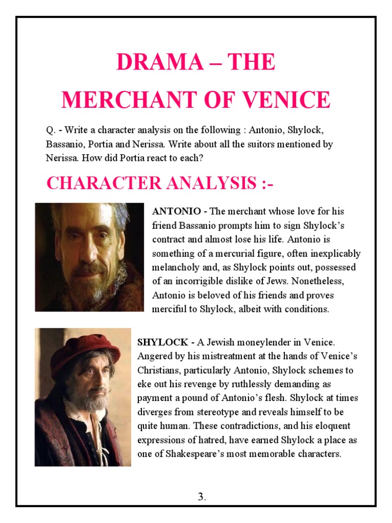 Drama - The Merchant of Venice: Character Analysis | PDF | The Merchant ...