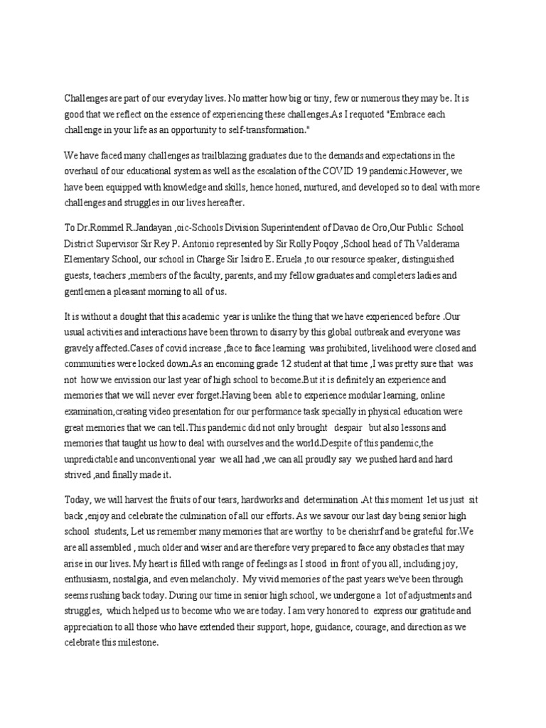 Valedictorian Speech | PDF | Psychology | Cognition