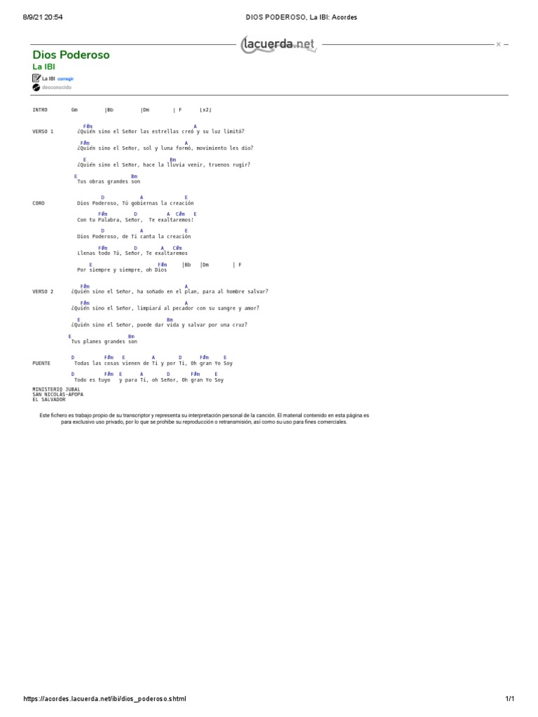 DIOS PODEROSO, La IBI - Acordes La | PDF