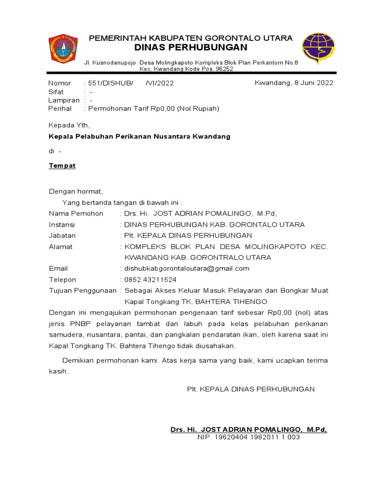 Contoh Surat Permohonan Tongkang | PDF