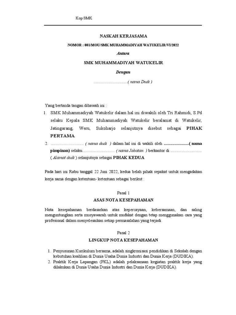 MOU SMK Dengan DUDIKA | PDF