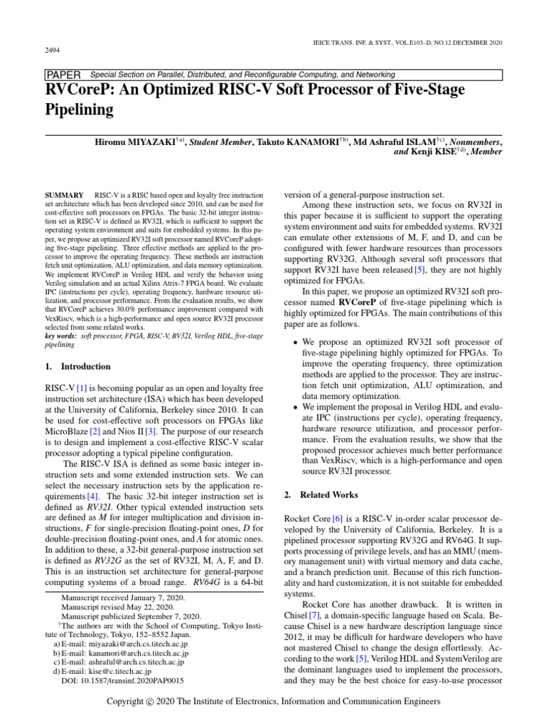 Rvcorep An Optimized Risc V Soft Processor Of Five Stage Pdf Central Processing Unit Field 9339