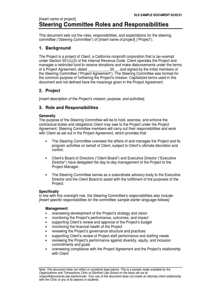 Steering Committee Roles and Responsibilities SLS Sample 02 02 21 | PDF ...