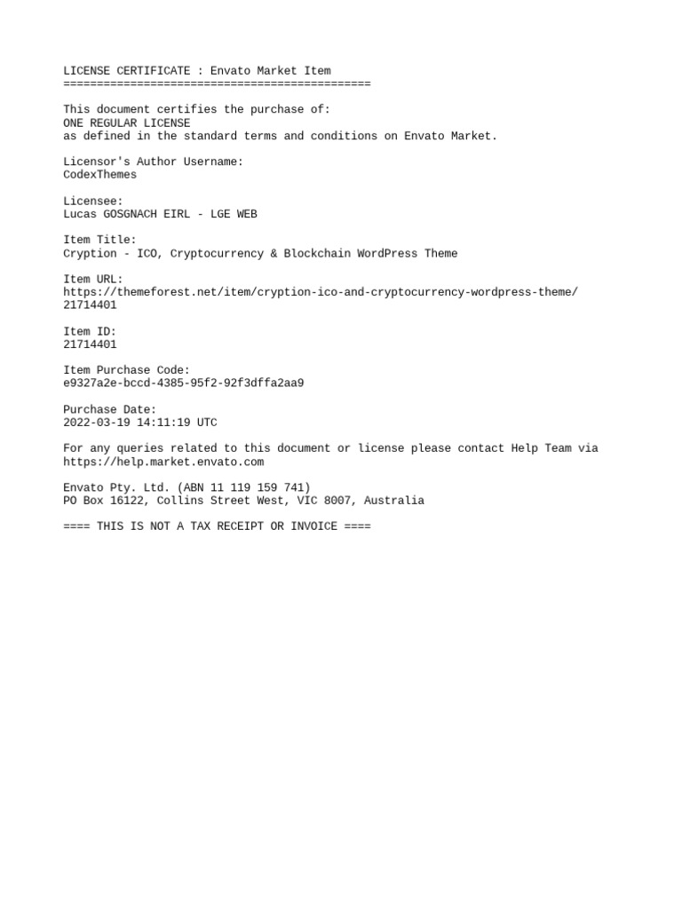 Cryption Ico and Cryptocurrency Wordpress Theme License | PDF ...