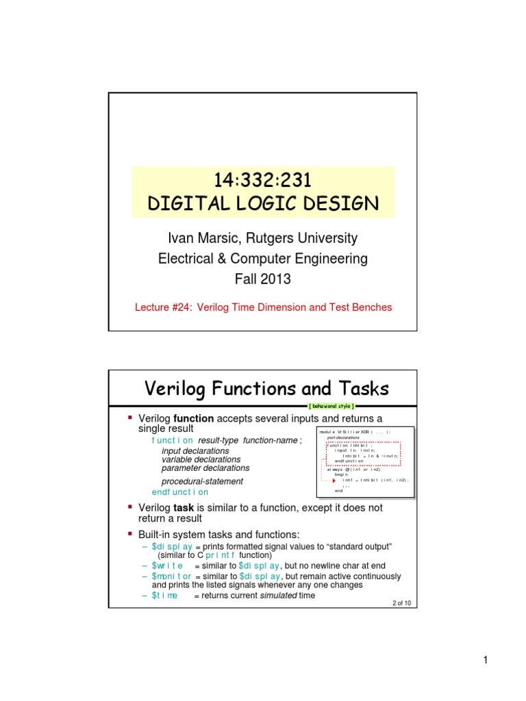 14:332:231 Digital Logic Design: Ivan Marsic, Rutgers University Electrical & Computer ...