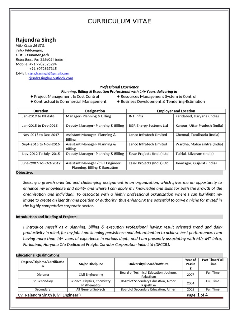 Rajendra Singh: Curriculum Vitae | PDF