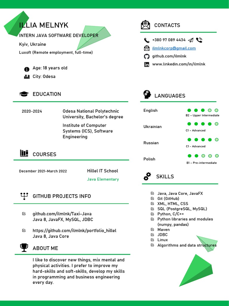 CV (Intern Java Software Developer) | PDF | Software | Computing