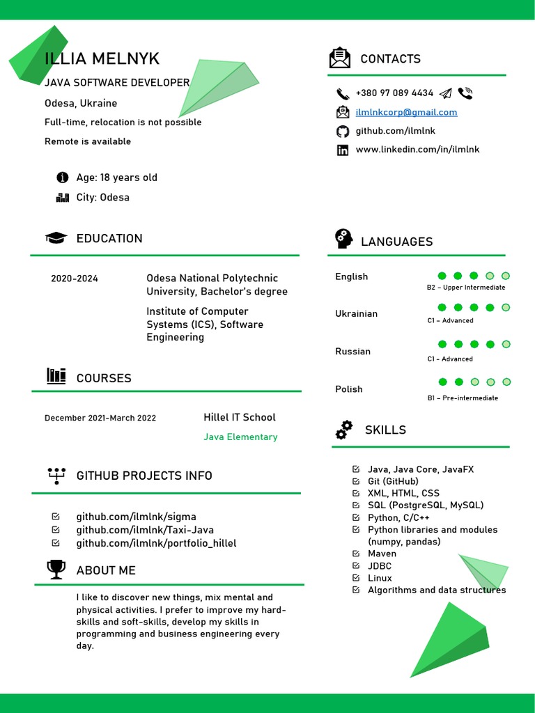 Cv Java Software Developer Pdf Java Programming Language Data 1169