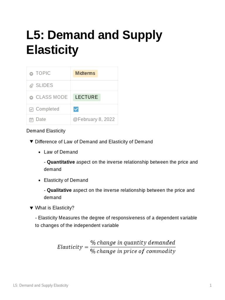 Demand and Supply Elasticity Explained | PDF | Elasticity (Economics ...