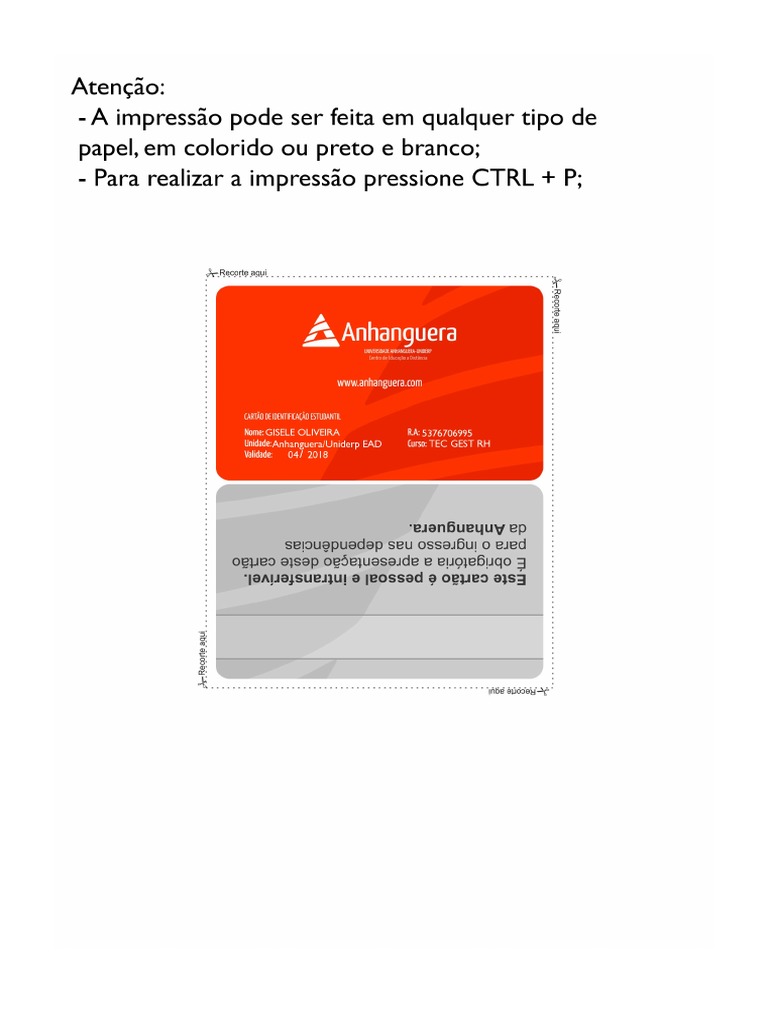Carteirinha Anhanguera | PDF