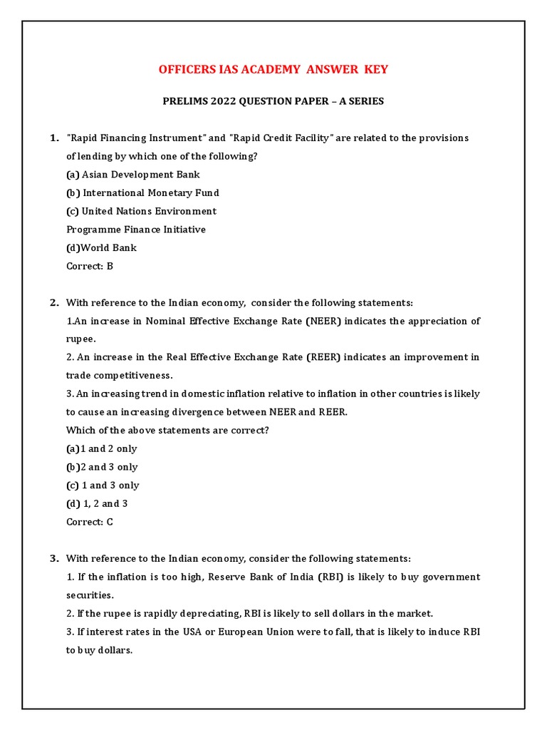 Prelims 2022 Question With Answer Key - A Series | PDF | Territorial ...