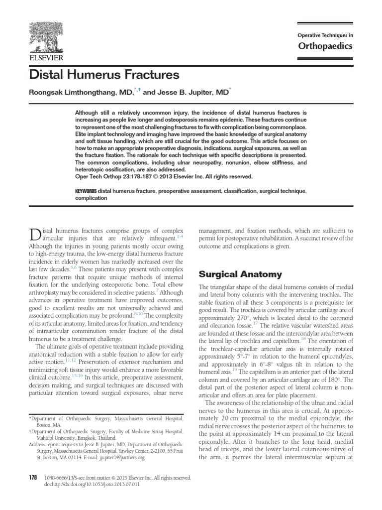Distal Humerus Fractures: Roongsak Limthongthang, MD, and Jesse B ...