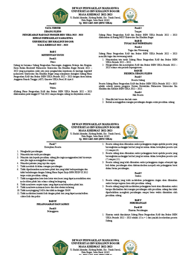 Draft Sidang Pleno (Tata Tertib) | PDF