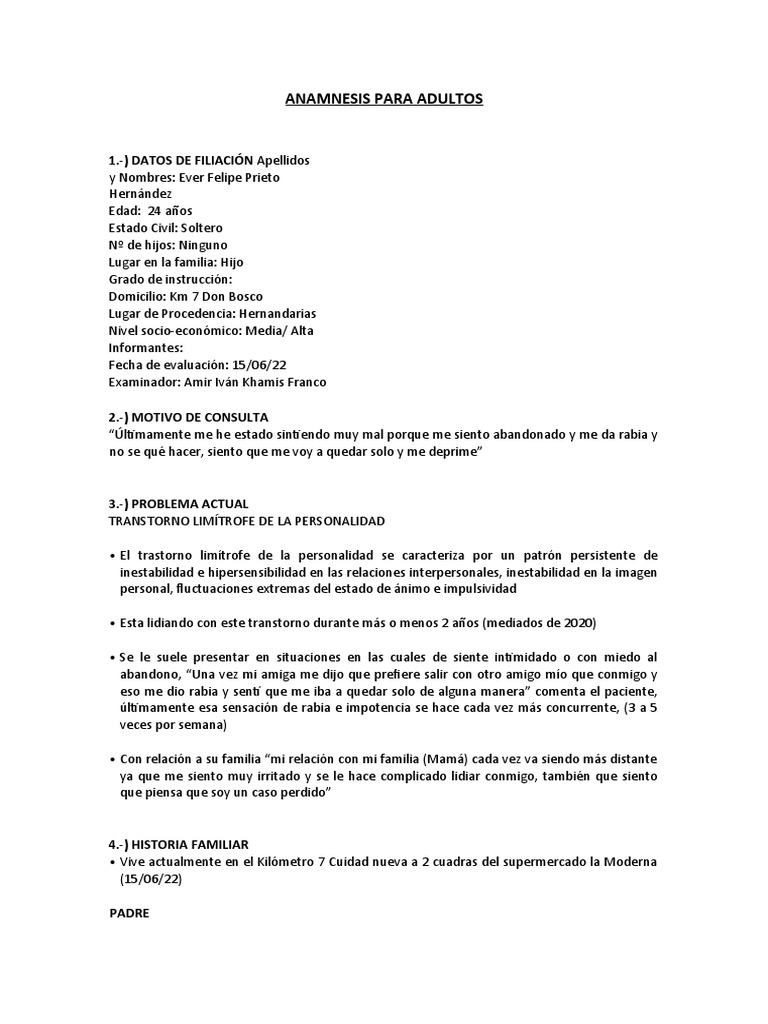 Ejemplo de Anamnesis Clínica | PDF | Ciencias de la Salud