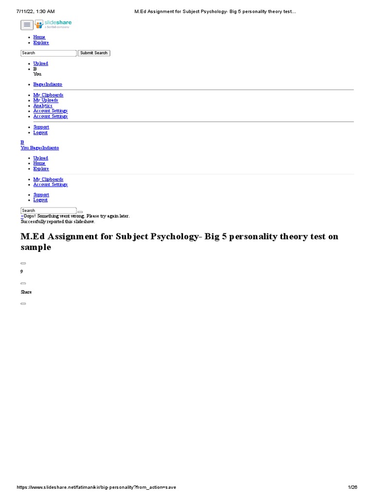 M.Ed Assignment For Subject Psychology - Big 5 Personality Theory Test ...