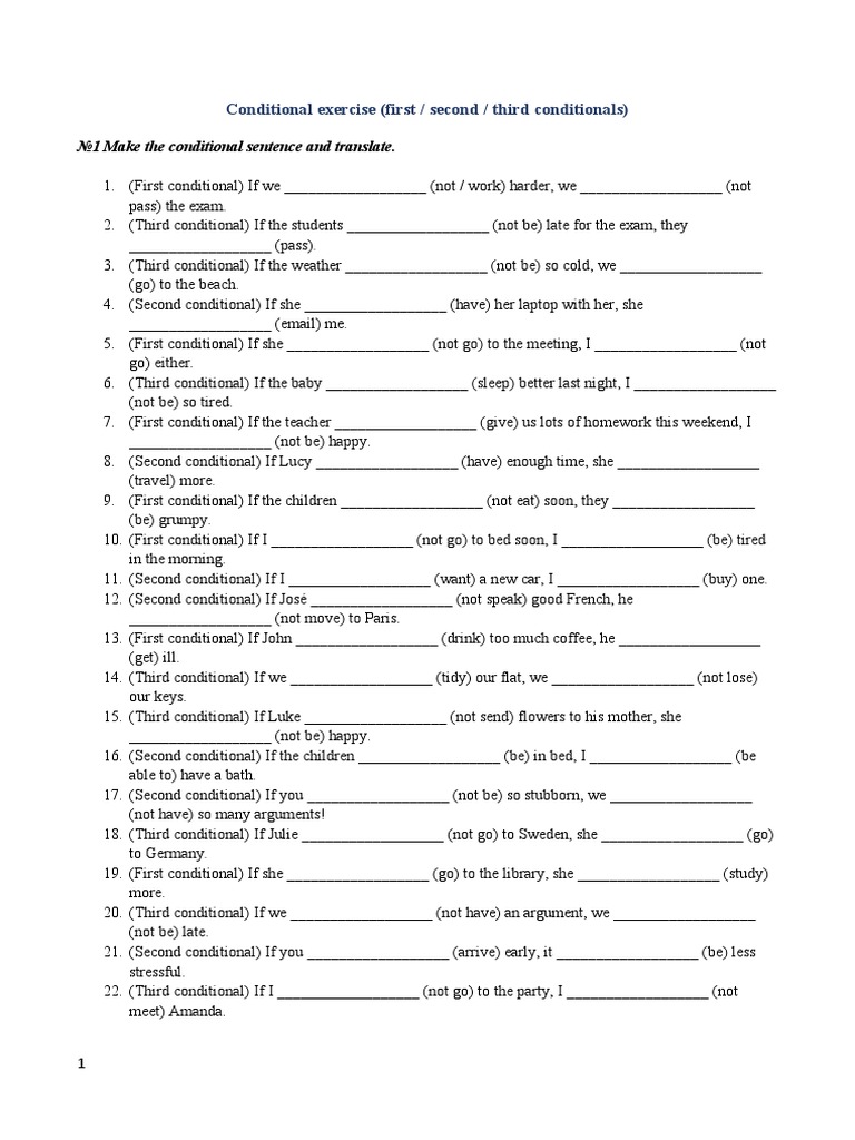 Conditional Exercise (First / Second / Third Conditionals) : 1 Make The ...