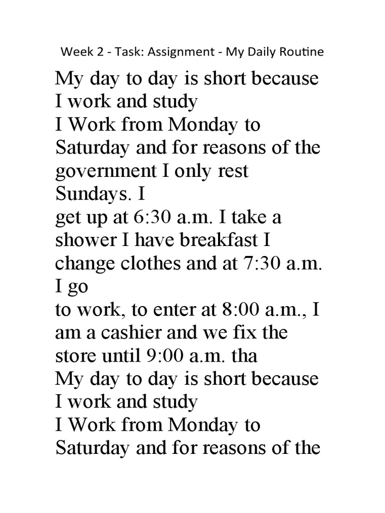 Week 2 - Task: Assignment - My Daily Routine | PDF | Cuisine | Food And Drink