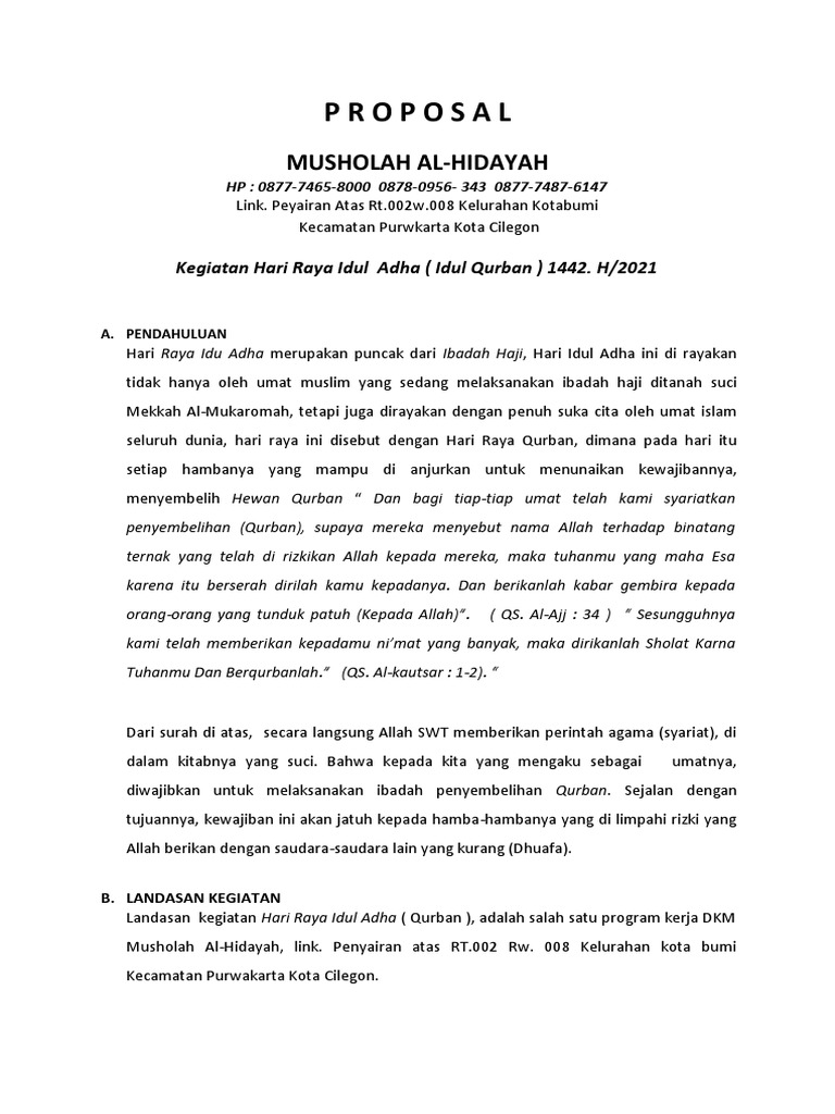 Proposal: Musholah Al-Hidayah | PDF