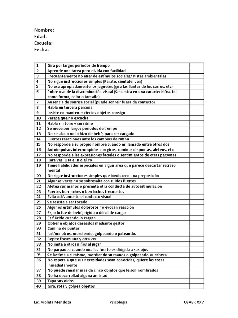 Autism Behavior Checklist Protocolo | PDF