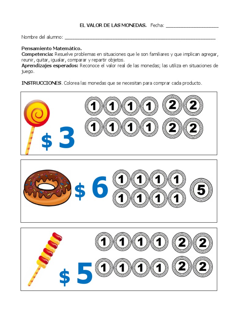 Aprendiendo el Valor de las Monedas | PDF