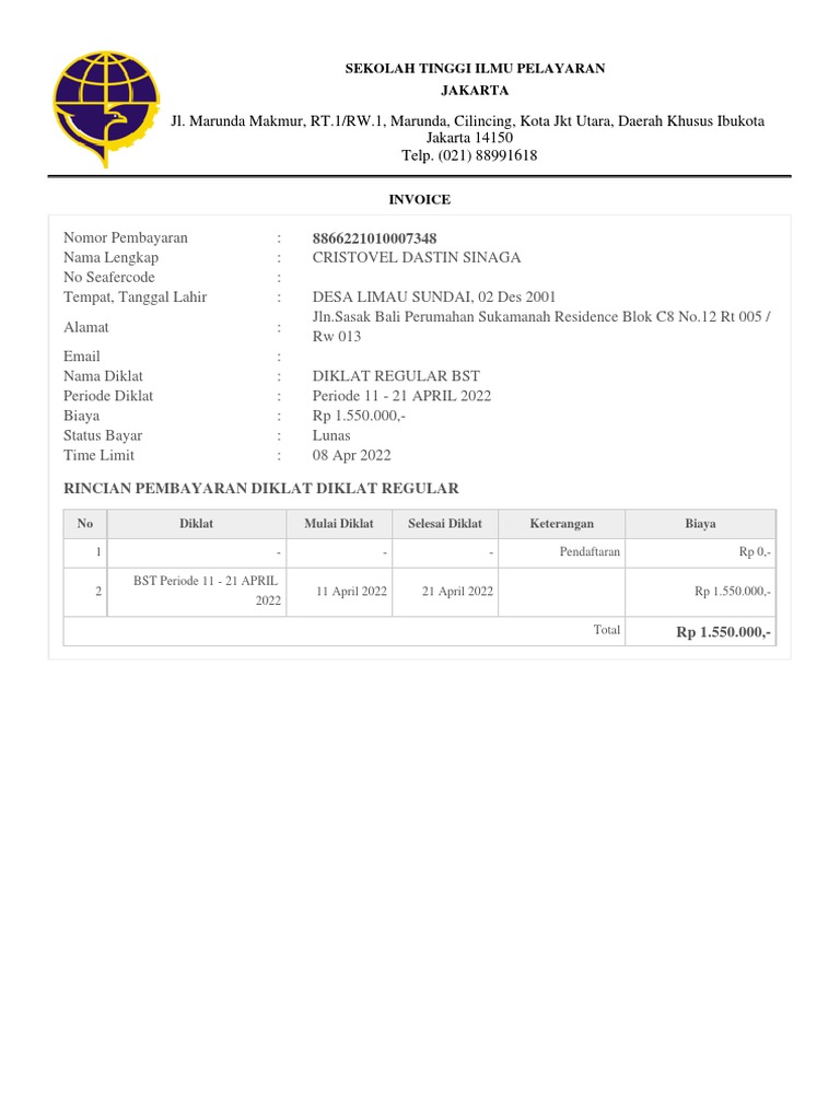 Invoice Diklat BST April 2022 Lunas | PDF