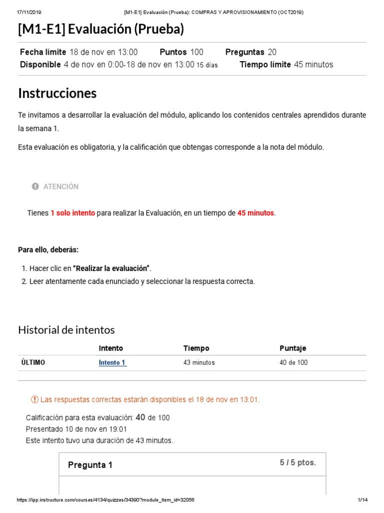 M1 E1 Evaluaci N Prueba COMPRAS Y APROVISIONAMIENTO OCT2019 3 1 1 PDF | PDF | Obtención | Business
