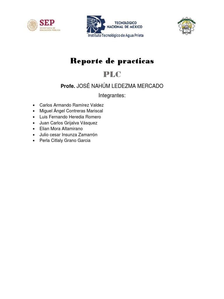 Reporte de Practicas PLC | PDF | Automatización | Controlador lógico programable