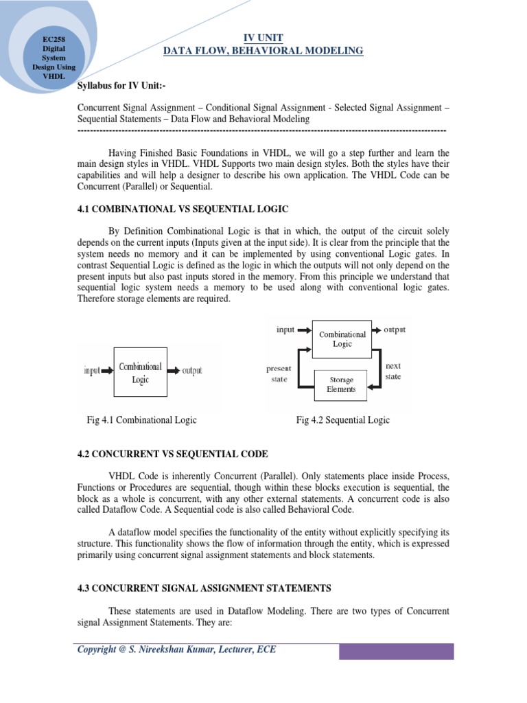 Iv Unit Data Flow, Behavioral Modeling: EC258 Digital System Design Using VHDL | PDF | Vhdl ...