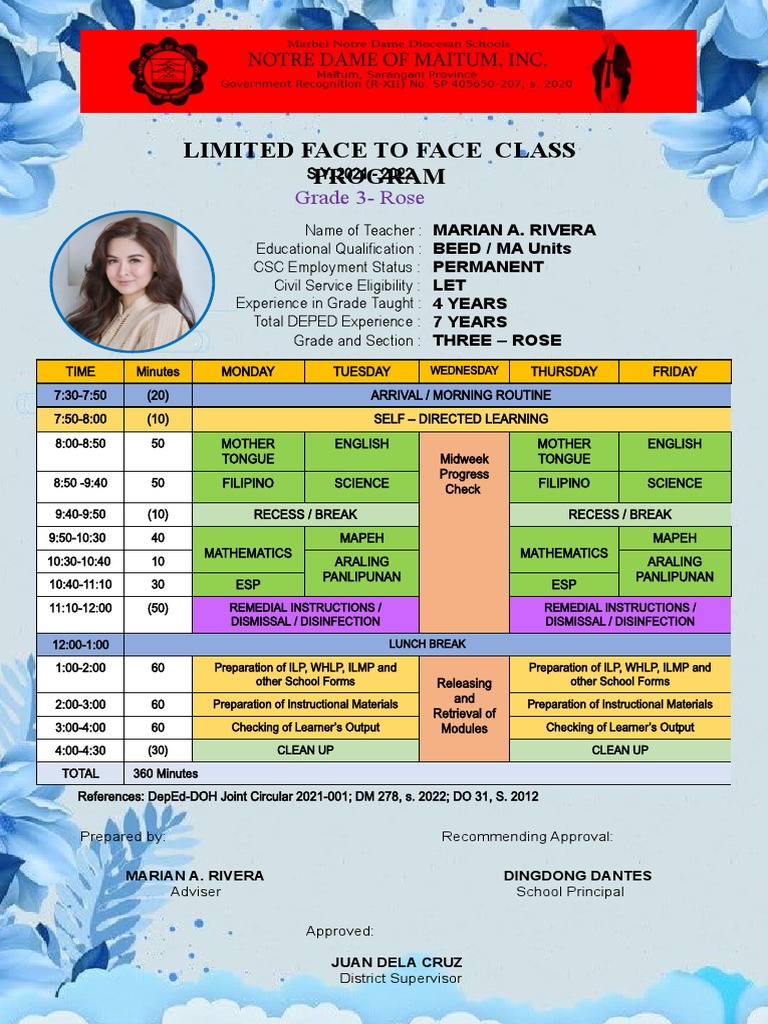 0 GRADE 3 CLASS PROGRAM Limited Face To Face | PDF | Learning | Cognition