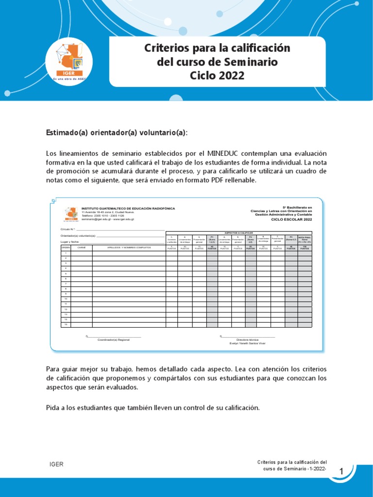 Criterios Calificación Seminario - 2022-Ult. Ver. | PDF
