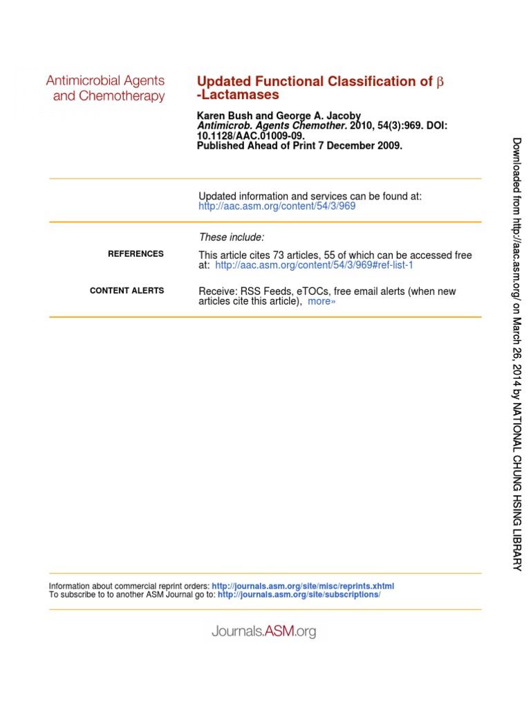 Lactamases Updated Functional Classification Of: 2010, 54 (3) :969. DOI ...