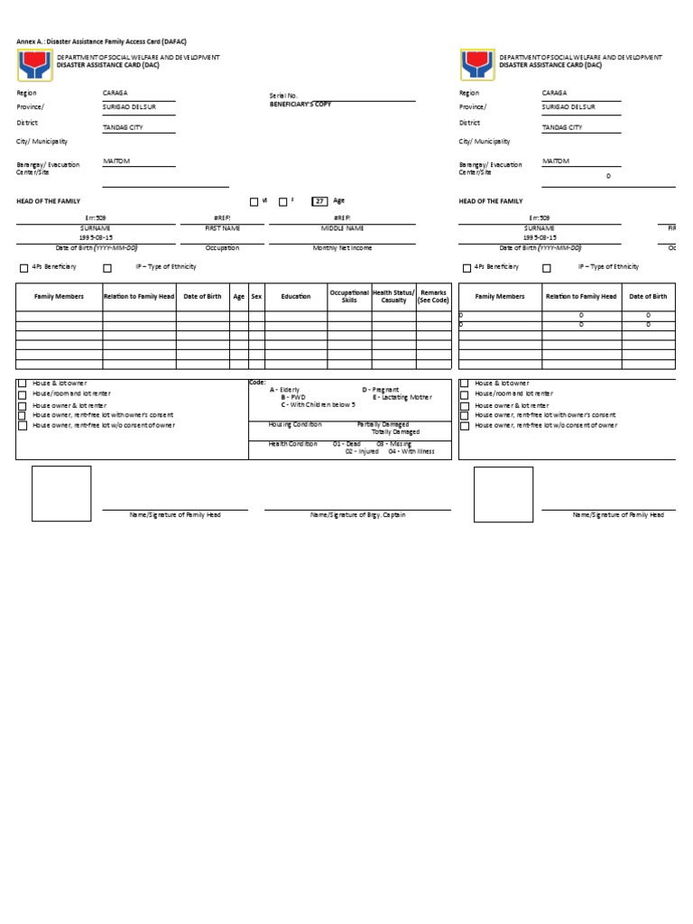 Dafac Form | PDF | Welfare | Social Programs